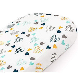 COSMOPLUS Bassinet Sheet Set 2 Pack Stretch Fitted Craddle Fitted Sheets for Bassinet Pads/Mattress, for Boys Girls,Unisex,Ultra Soft,Heart Pattern