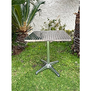 BTEXPERT Indoor Outdoor 27.5" Square Restaurant Table for Patio Stainless Steel Silver Aluminum Furniture with Base Set of 2