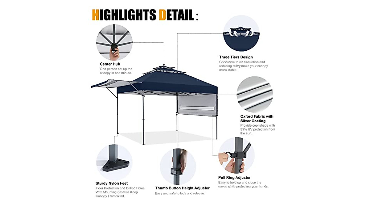 COOSHADE 10x17 Instant Canopy Tent 3-Tier Pop Up Canopy with ...