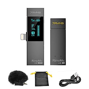 7RYMS RimoMic Lite LN Mini Wireless Microphone, Lavalier Microphone for iPhone Vlogging, Phone Gimbal Video Recording, Phone Interview- Compatible with iPhone 13 12 11 X XS 8 7 6 pro/max/Mini
