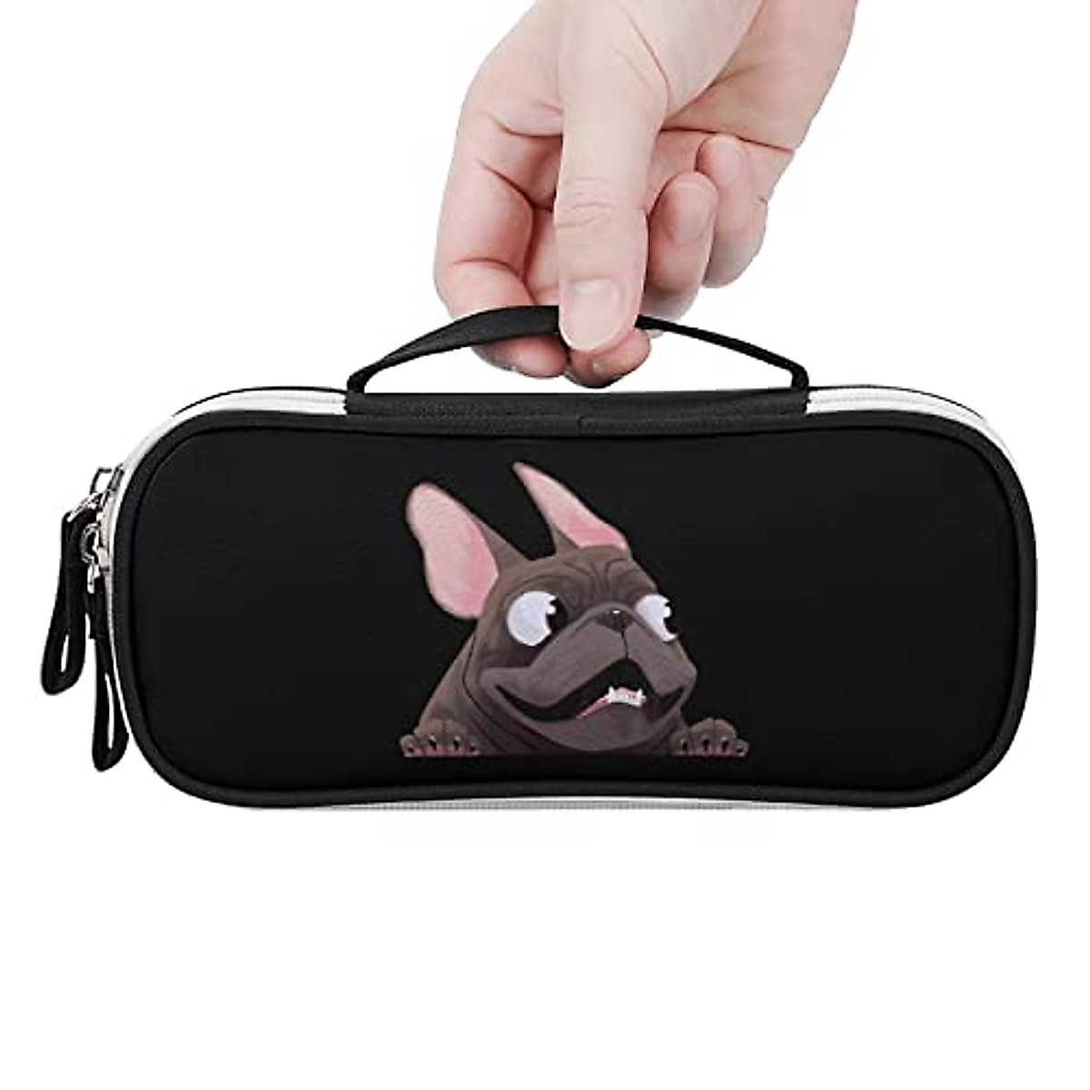 French Bulldog Printed Pencil Case Bag Stationery Pouch with Handle Portable Makeup Bag Desk Organizer