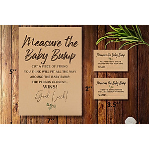 1 Measure the Baby Bump Kraft Sign & 50 Guessing Cards Set, Gender Neutral Baby Shower, Baby Showers Decorations, Baby Shower Games/081KF