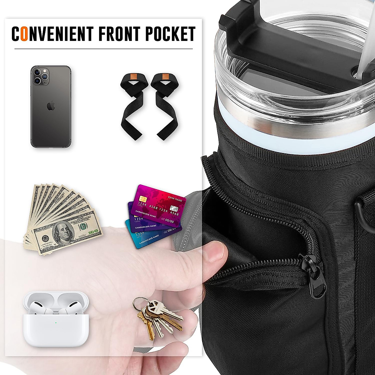 CONIJIWA Water Bottle Carrier Bag With Straw Covers Cap for Stanley 40 oz Tumbler Cup，Adjustable Shoulder Hand Strap,Stanley Cup Accessories for Walking Hiking Travelling Camping