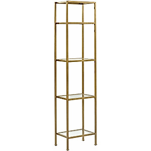 Crosley Furniture Aimee Narrow Bookshelf with Glass Shelves, Bookcase Storage, Gold and Glass