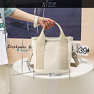 Canvas Tote Bag for Women Handbag Mini Tote Bag with Pockets,Small Canvas Tote Bag with Zipper Fashion Crossbody Shoulder bag Japanese Handmade Tote Bag Aesthetic Small Satchel Bag with Shoulder Strap