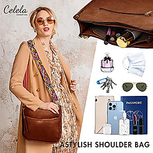 CELELA Crossbody Bags for Women Vegan Leather Shoulder Bucket Cross-body Purse with Guitar Strap Replacement Tassel(Bown)