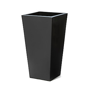Step2 Tremont Tall Square Tapered Planter, Large Planters for Outdoor Plants, Gardening and Flower Pot for Patio or Porch, Efficient Drainage, Durable Plastic, Onyx Black, 1-Pack