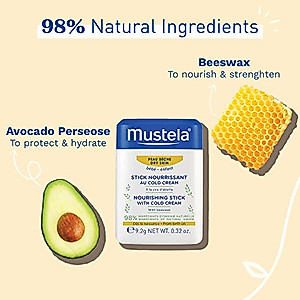Mustela Baby Nourishing Stick - Lip & Face Moisturizer for Dry Skin - with Natural Avocado, Cold Cream & Beeswax - 0.32 oz. (Pack of 1)
