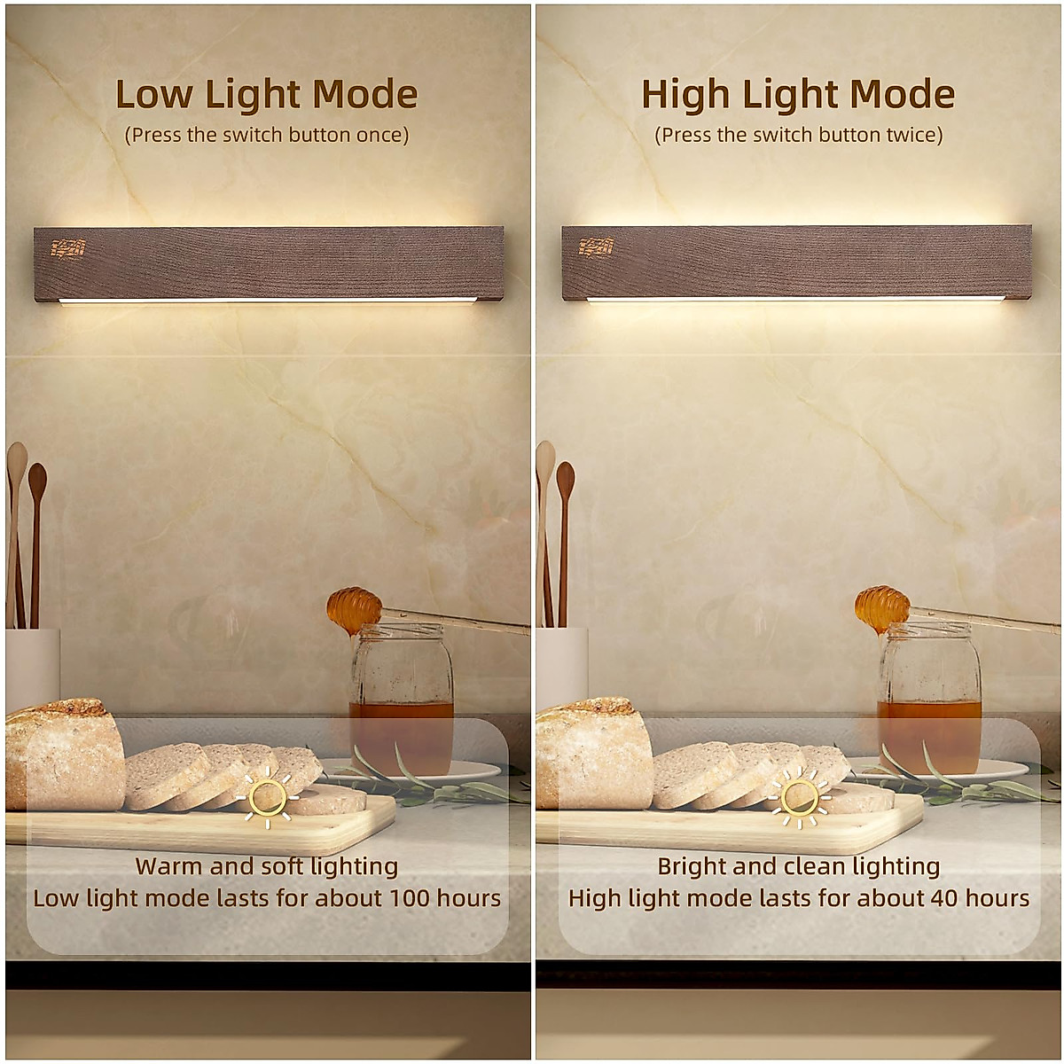 FINDKING 18 Inches Lighted Magnetic Knife Strip, Backlit LED Utensil Holder for Wall and Refrigerator, Magnet Knife Rack for Home Kitchen, No Drill (Ash Wood, Dark Brown)