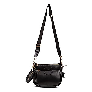 Women's Genuine Leather Hand Wallet and Shoulder Bag | Crossbody Bag for Women | 3 Pieces Tote Bag | Satchel Purse Set (Black)