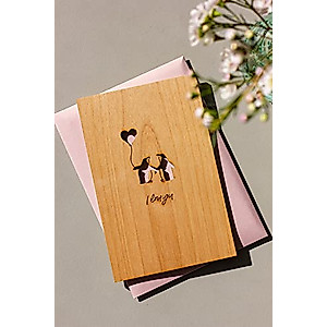 Penguin Love Wood Wedding Anniversary Card for Wife Husband [Happy Birthday Penguin Gifts for Him Her Couple, Valentine's Day Card for Boyfriend Girlfriend, Made in the USA]