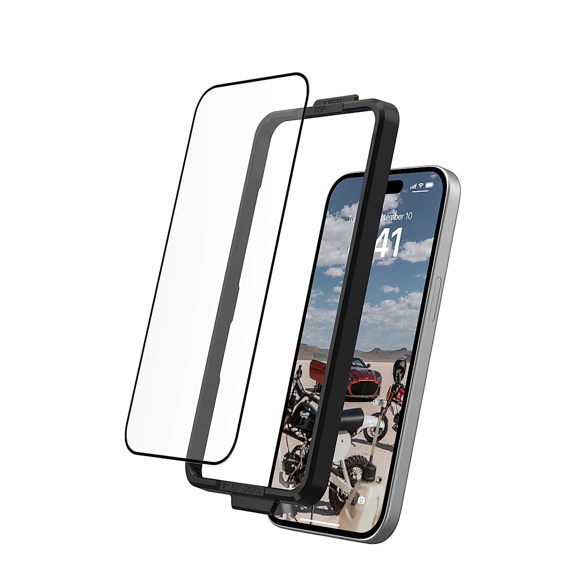 URBAN ARMOR GEAR UAG Designed for iPhone 15 Case 6.1" Plyo Ice/White Compatible with MagSafe Bundle with UAG Screen Protector Glass Shield Plus 6.1"