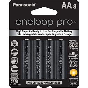 Panasonic Eneloop Pro Ni-MH AA Batteries BK-3HCCA8BA 1.2V 8pk & 4-Cell Battery Charger w/ 4 AA batteries K-KJ75KHC4BA