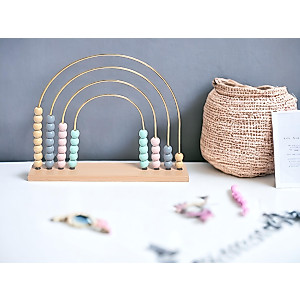 Hoky’s Hut Aesthetic XL Rainbow Abacus 14” x 11.25”- Montessori Toy for 1 Year Old & up 2-in-1 Sensory Toy & Kids Room Decor, Nursery Decor, Kids Bookshelf Decor, Unique or Kids Gifts, Hot Toy
