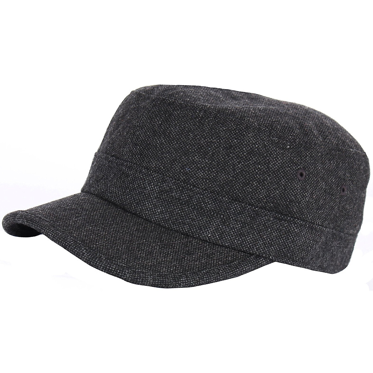 RaOn A123 Homespun Harris Donegal Tweed Pattern Fabric Army Cadet Military Cap, Black, 6 7/8-7 1/4