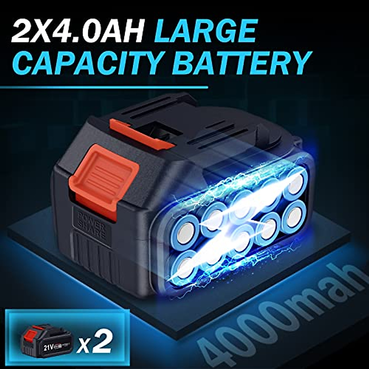 Huoeren Electric Cordless Impact Wrench 1/2 Inch,480Ft-lbs(650N.m) High Torque Battery Impact Wrench,21V Brushless Impact Gun Set with 2x4.0Ah Battery,4 Sockets,4 Drills and 4 Screws for Car & Home