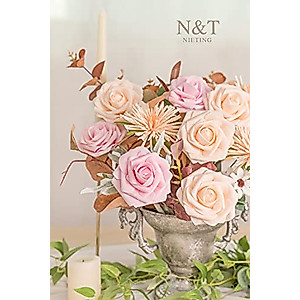 N&T NIETING Artificial Flowers, 25Pcs Fake Flowers Roses Perfect for DIY Wedding Bouquets Centerpieces Bridal Shower Party Home Flower Arrangement Decorations, Series Pink