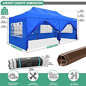 COBIZI 10x20 Pop Up Canopy Tent Heavy Duty with 6 Removable Sidewalls, Commercial Heavy Duty Pop Up Tent for Parties All Weather Waterproof and UV 50+ Wedding Tent with Roller Bag(Legs Upgraded)
