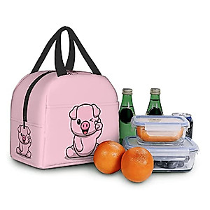 Cute Pig Is Sitting With Two Finger Lunch Box Reusable Lunch Bag for Travel Picnic Shopping work Food Container for Women Men Adults
