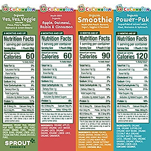 Sprout Foods CoComelon Sprout Organic Baby Food, Yes Yes Veggie, Apple Oatmeal Raisin, Peach Banana Smoothie, Kiwi Banana Spinach, Variety Pack, 3.5 Oz (Pack of 12)