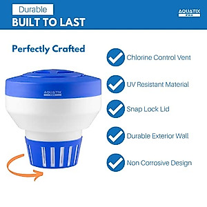 Aquatix Pro Pool Chlorine Floater Dispenser for 1 to 3 inch Tablets, Large & Durable Floating Dispenser for Spa, Hot Tubs, In-ground & Above Ground Small & Large Pools, Adjustable Flow Rate