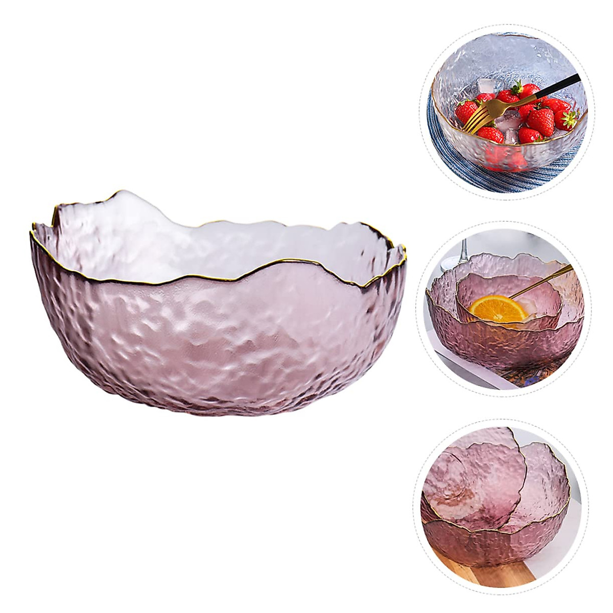 PRETYZOOM 1pc Salad Bowl Clear Container Candy Dishes Decorative Candy Bowls Decorative Pasta Bowls Glass Salad Bowl Glass Prep Bowl Fruit Bowl Mixing Bowl Noodle Bowl Purple Ramen Bowl Mini