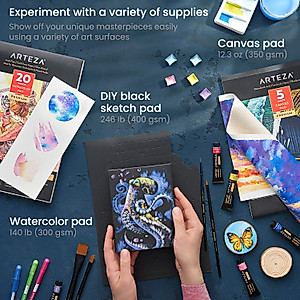 ARTEZA Professional Art Set Includes Acrylic, Gouache, and Watercolor Paint Set, Glitter Gel Pens, Brushes, Canvases, Watercolor and Canvas Paper, Art Supplies for Professional and Hobby Artists