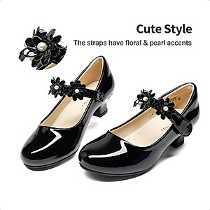 DREAM PAIRS Girls Mary Jane Dress Shoes Pumps Low Heels Flower Party Wedding Princess,Size 2 Little Kid,Black,SDFL2317K