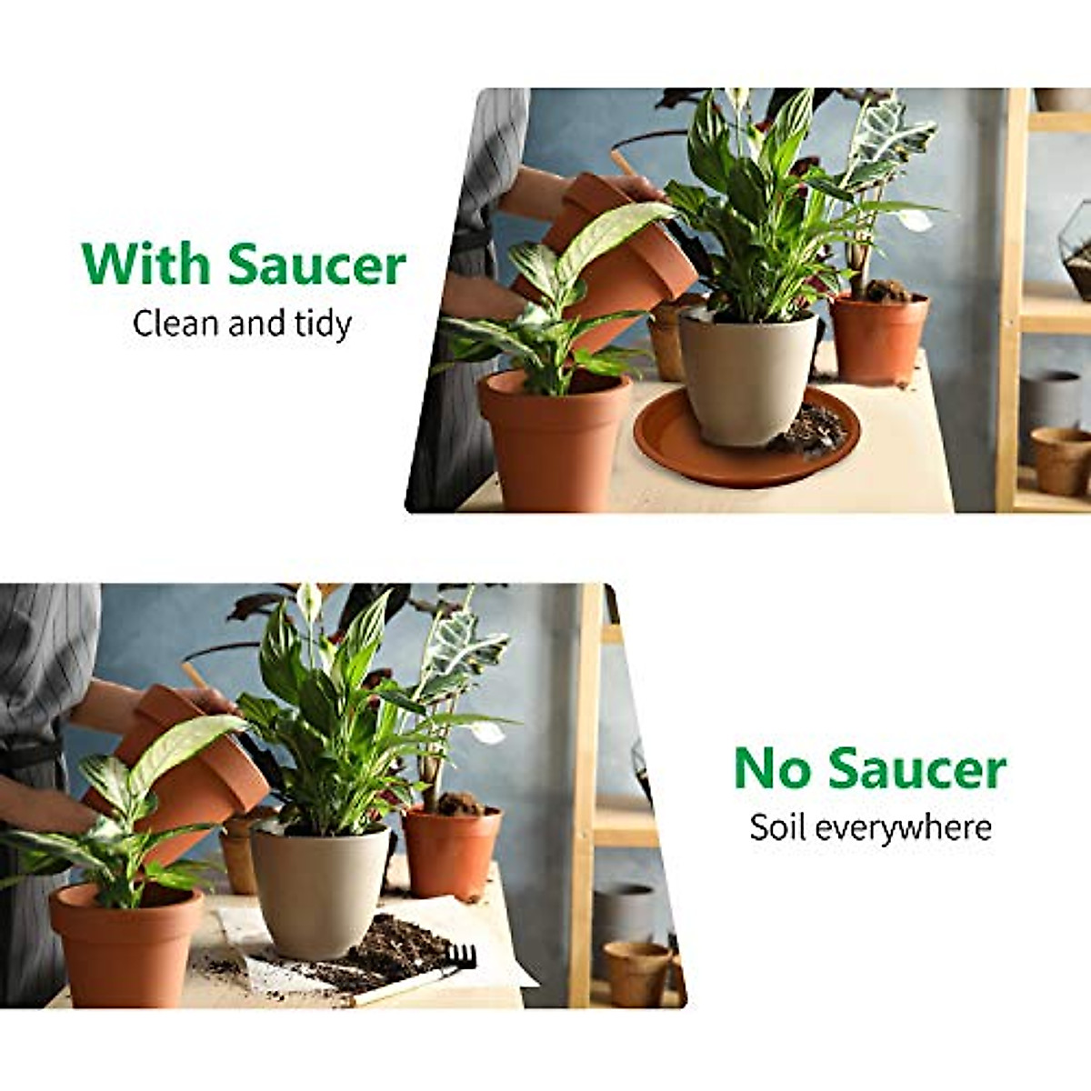 Jantens Plant Saucers - 4 Pack of 12 inch - Durable Thicker Plastic Plant Tray Flower Pot Saucers for Outdoors Indoors Flower Pots and Planters, Terracotta