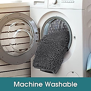 HOMEIDEAS Absorbent Dog Rug, Door Mat for Dog & Cat, Microfiber Chenille Dog Mat for Paws, Non Slip Indoor Door Rug, Pet Rug for Crate, Machine Washable Quick Drying Entry Rug, Grey, 24''x36''