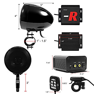 GoHawk TN4-R Amplifier 4" Full Range Waterproof Bluetooth Motorcycle Stereo Speakers 1 to 1.5 in. Handlebar Mount Audio Amp System Harley Touring Cruiser ATV UTV RZR, AUX, FM Radio