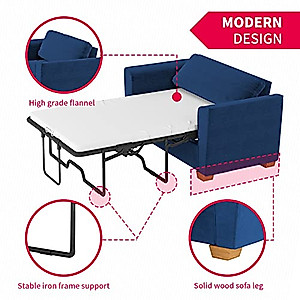 MUZZ Twin Size Pull Out Sofa Bed, Pull Out Sofa Couch, Sleeper Sofa Bed with Memory Foam Mattress, 2-in-1 Sleeper Sofa for Living Room, Apartment, Small Spaces (Blue)