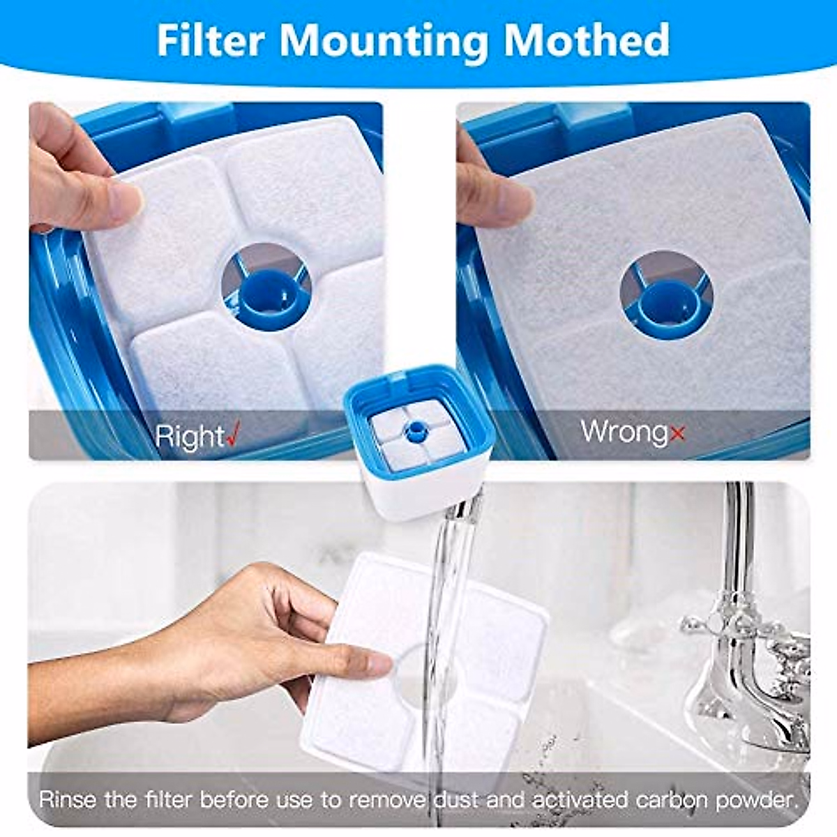 Pet Fountain Filters Replacement for 84oz/2.5L Automatic Cat Water Fountain Dog Water Dispenser, Ion Exchange Resin and Coconut Activated Carbon Replacement Filter For Cat&Dog Water Fountain