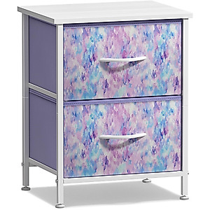 Sorbus Nightstand with 2 Drawers - Kids Bedside Furniture End Table Night Stand - Steel Frame, Wood Top & Easy Pull Fabric Bins - Dresser & Chest for Home, Bedroom Accessories, Office & College Dorm
