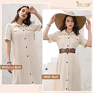 JASGOOD Women Stretchy Wide Waist Belt for Dress Ladies Elastic Belt Hook Buckle (Suit for Size 37-42 Inches,B-Brown)