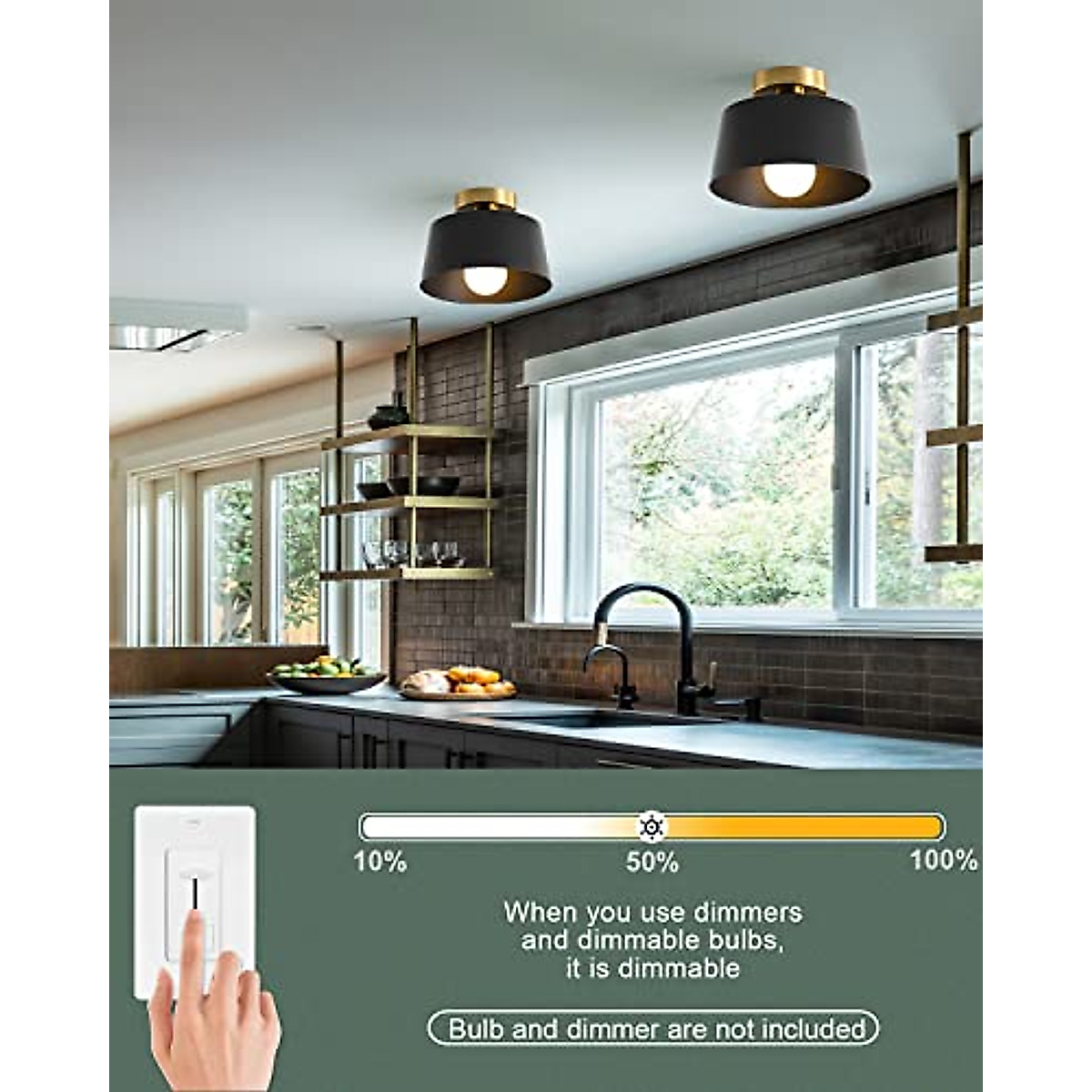 Ceiling Light Fixture, Hallway Ceiling Light with Gold Plate and Matte Black Shade, Modern Simple Style Porch Light Fixtures Semi Flush Mount (Black)