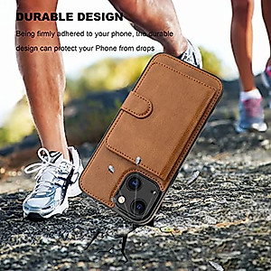 Bocasal Wallet Case for iPhone 13 Compatible with MagSafe Magnetic RFID Blocking Detachable Premium PU Leather Flip Case with Card Slots Holder Kickstand Wireless Charging 6.1 Inch (Brown)