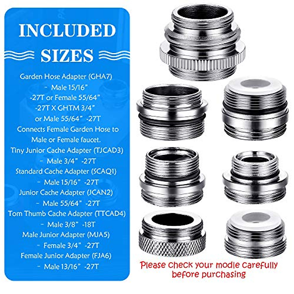 7 Pieces Faucet Adapter Kit, Kitchen Sink Brass Aerator Adapter Male/Female Faucet Adapter to Connect Garden Hose, Water Filter, Standard Hose via Diverter