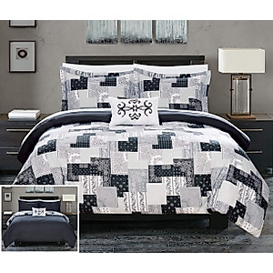 Chic Home Utopia 4 Piece Reversible Duvet Cover Set Patchwork Bohemian Paisley Print Design Bedding-Decorative Pillow Shams Included, King, Black