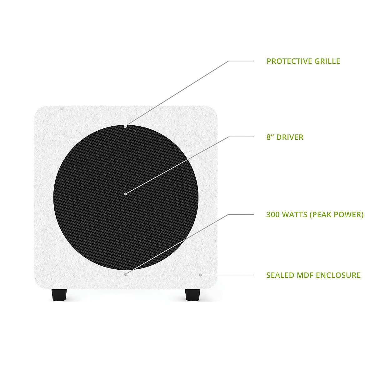 Kanto SUB8VMW Sealed Powered Subwoofer | 300W Peak Power | 8" Woofer | Matte White