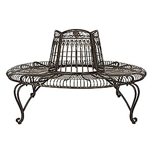 Safavieh PAT5019A Collection Abia Antique White Wrought Iron 50" Outdoor Tree Bench, Rustic Brown
