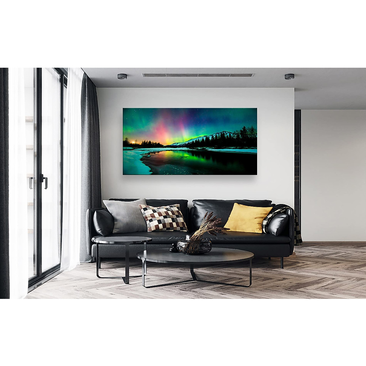 S01962 Wall Art Aurora scenery Painting on Canvas Stretched and Framed Canvas Paintings Ready to Hang for Home Decorations Wall Decor