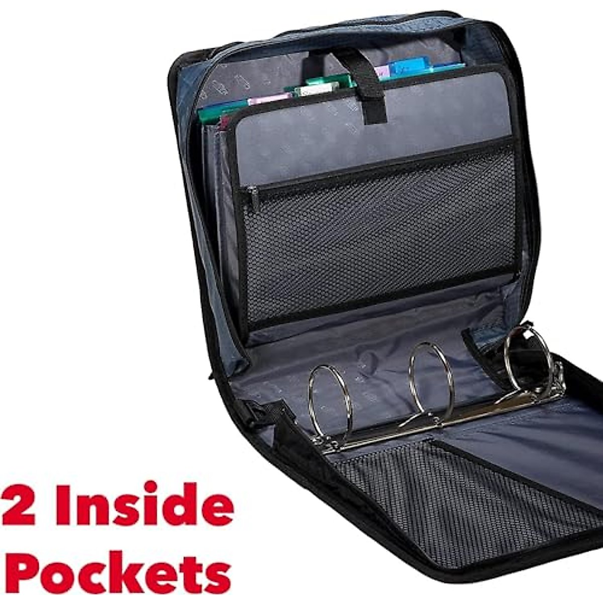Case-it Mighty Zip Tab Zipper Binder, 3" O-Ring with 5-Color tabs, Expanding File Folder and Shoulder Strap and Handle, D-146-JBK Jet Black