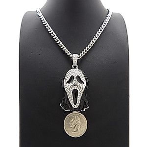 Iced Scream Face Pendant 5mm/18,20",24",30" Stainless Steel Cuban Chain Fashion Necklace SRC9 (20")