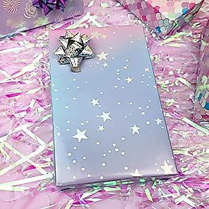 LDGOOAEL Mini Short Small Wrapping Paper Roll with Cut Lines on Reverse (17" X 120" Per Roll) - Purple Mermaid Scales/Galaxy with Glitter Metallic Foil Shine for Birthday, Wedding, Baby Shower,Bridal Showers