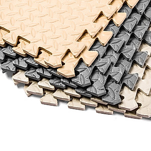 Tamiplay Foam Floor Mats for Kids, 12 x 12 Inch 16 Tiles 0.4" thickness Foam Play Mat, Non-Toxic Square Interlocking Floor Mats Rubber Baby Play Mat for Toddlers(White/Beige/Gray)