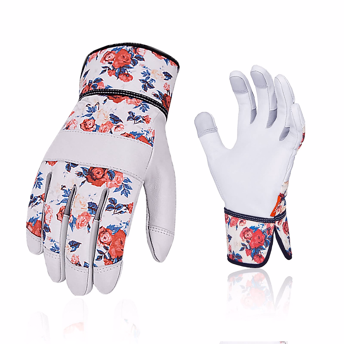 Vgo... 1Pair Gardening Gloves for Women, Goatskin leather Thorn Proof Working Gloves for Weeding, Digging, Raking, Pruning and Planting,Touchscreen (M,White,GA3561)
