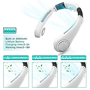Kapkon Personal Air Conditioners Neck Fan,Hands Free Bladeless Fan,Semiconductor Cooling Portable Neck Fan,4000 mAn Battery Operated Wearable Personal Neck Fan,USB Rechargeable