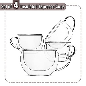 BTaT- Insulated Espresso Cups, Glass Tea Cups, Set of 4 (6 oz, 180 ml), Glass Coffee Mugs, Espresso Cups, Double Wall Glass Cups, Latte Cups, Tea Glasses, Latte Mug, Espresso Glass