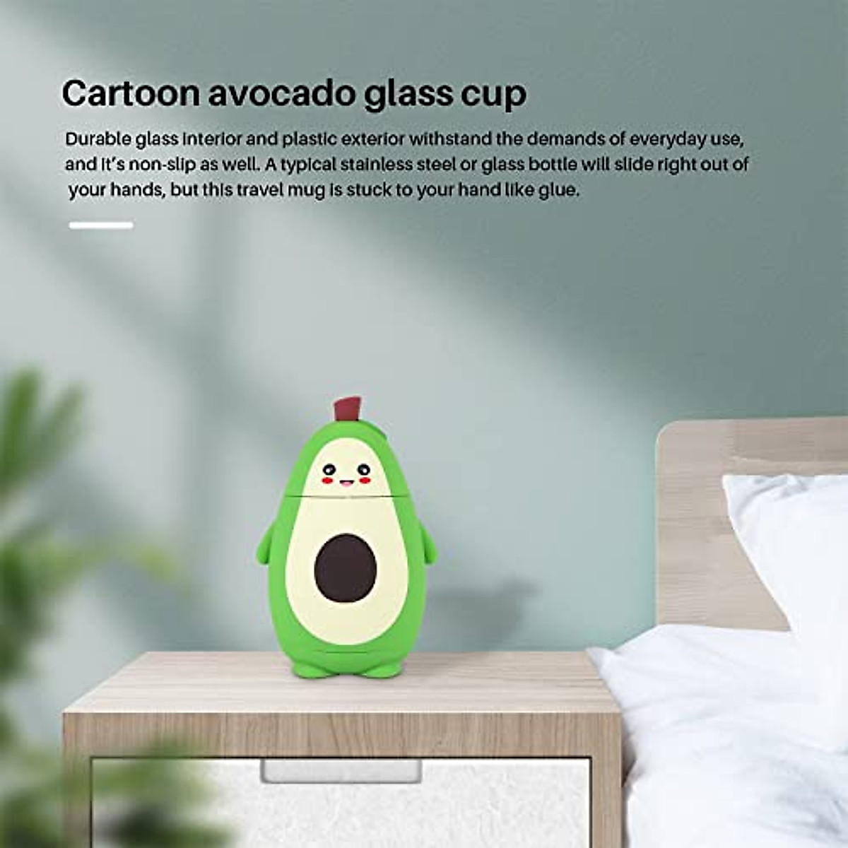 Padyrytu Cartoon Avocado Glass Double Layer Student Simple Fresh Mori Cute Portable Water Cup, Travel Mug Tea Water Bottle Coffee Flask, Born for Girls And Ladies, Green